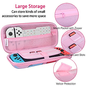 TIKOdirect Carrying Case for Nintendo Switch & OLED Mode, Cute Portable Travel Bag in Newest Updated Design of Pink Interior with an Adjustable Shoulder Strap, Pink Kirby