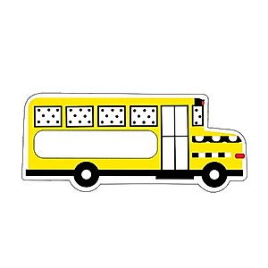 Schoolgirl Style Black, White & Stylish Brights 36-Piece School Bus Bulletin Board Cutouts, Yellow Bus Cutouts for Bulletin Board with White and Black Polka Dots, Back-to-School Classroom Décor