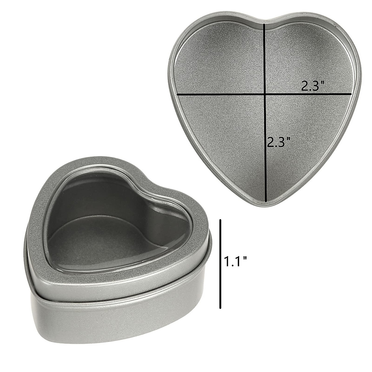 Dicunoy 20 Pack 2oz Metal Tins, Heart Shaped Empty Tin Box With Lids, Candle Jars Gift Storage Container Cans With Clear Window For Candle Making, Candies, Treasures