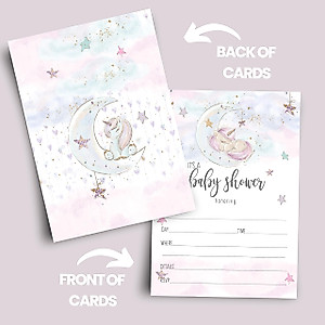 Paper Clever Party Unicorn Invitations with Envelopes - 25 Pack - 5x7 Blank Cards for Girls Baby Shower Handwrite Personalized Party Details - Rainbow Theme