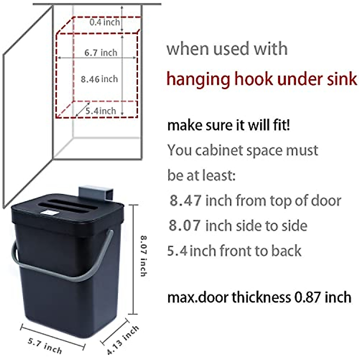 Jesintop Compost Caddy, Mini Countertop Trash Can, Compact Waste Basket Garbage Can, Compost Caddy Small Trash Bin with Lid for Desk/Office/Kitchen, 3L/0.8 Gal Series, Black