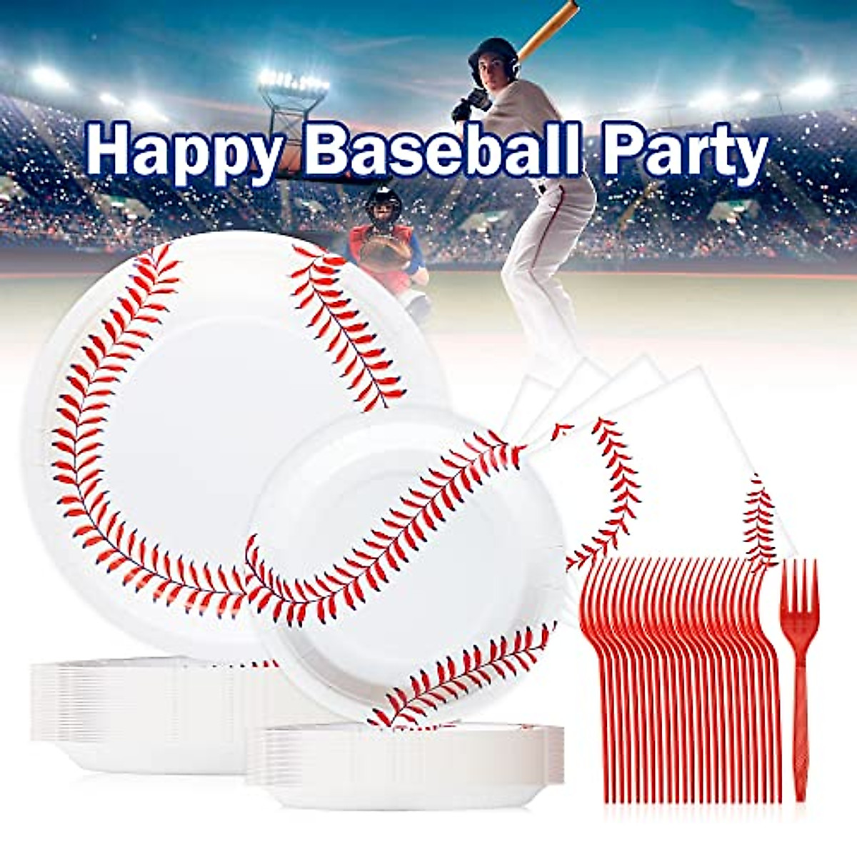 Baseball Party Favors Party Decorations, 96pcs Baseball Party Plates and Napkins Forks Baseball Themed Party Birthday Decorations Supplies For Boys Baby Shower Serves 24