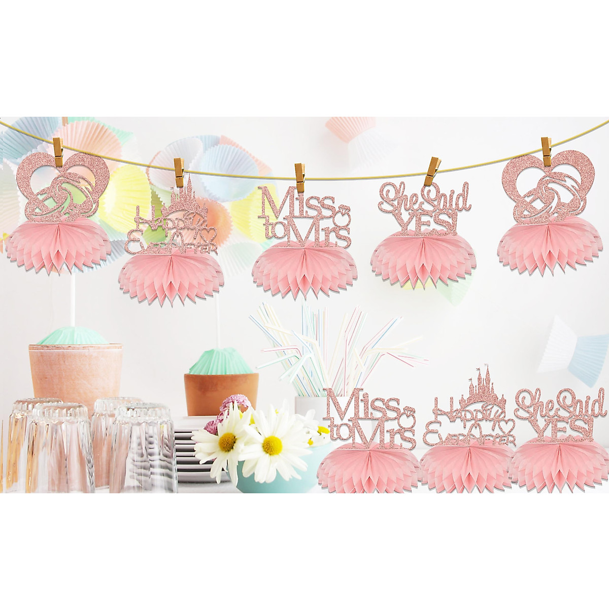 8 Pcs Bridal Shower Honeycomb Centerpieces Bridal Shower Table Decorations Bridal Party Decorations Bachelorette Party Decor Supplies Rose Gold