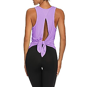 Bestisun Women's Athletic Yoga Shirt, Sleeveless Gym & Dance Top, Light Purple M