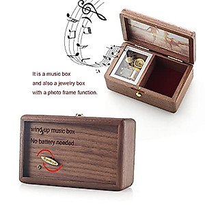 JJYmusic Natural Solid Wood Wind-up Music Box Long Photo Frame Jewelry Musical Box Great Gift for Birthday Christmas(Walnut; Tune: You Are My Sunshine)