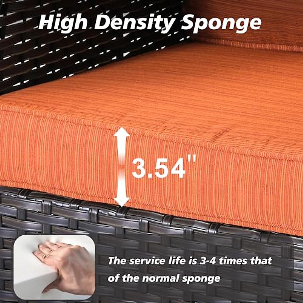 XIZZI Patio Furniture Sets with High Back Sofa,5 Pieces Outdoor Furniture Conversation Set,All Weather Wicker Outside Couch with Chairs and Ottomans,Brown Wicker Orange Red