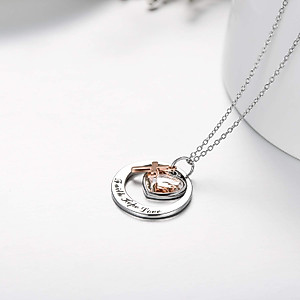 AOBOCO Two-Tone Sterling Silver and Rose Gold-Faith Hope Love Cross Charm Pendant Necklace with Austrian Crystal