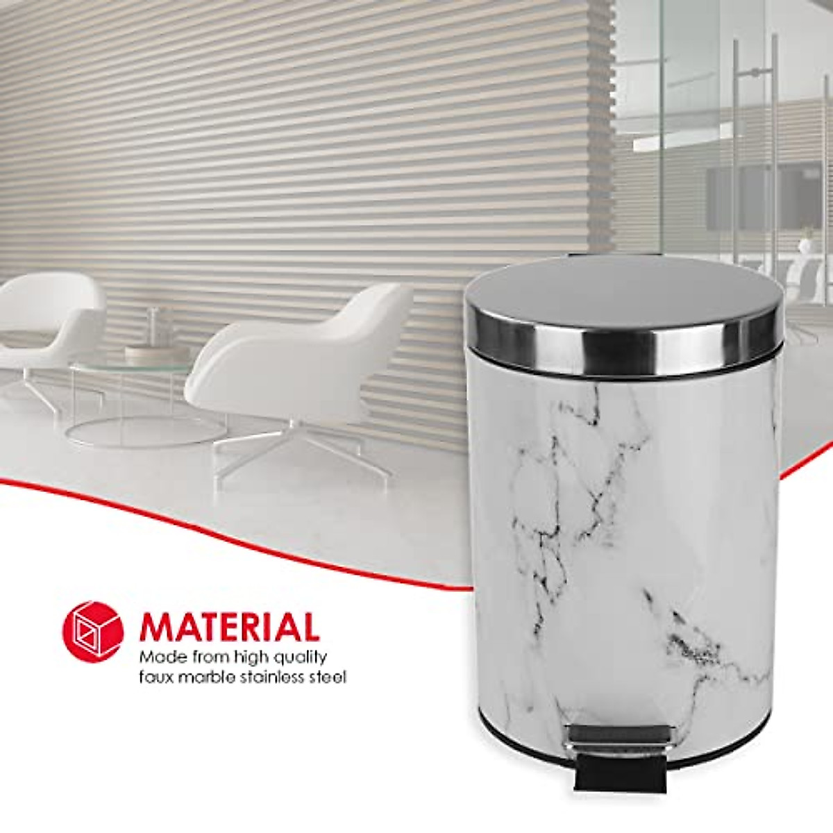 Home Basics Marble Ceramic 4 Piece Bath Accessory Set, White | Faux Marble Toilet Brush Set, White | Faux Marble 3 Liter Waste Bin, White