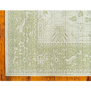 Unique Loom La Jolla Collection Farmhouse, Contemporary, Botanical, Traditional, Vintage Area Rug, 9 x 12 ft, Light Green/Green