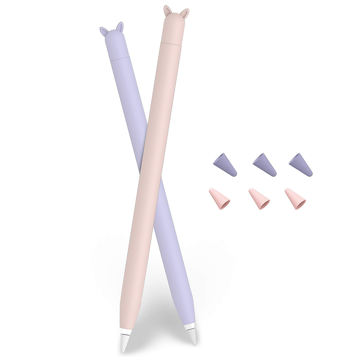 2 Pack Cute Case for Apple Pencil 1st Gen for Apple Pencil Accessories Cover , Soft Silicone Sleeve Cover Accessories Compatible for iPad Pro 9.7"/10.5"/12.9" (Pink & Purple)