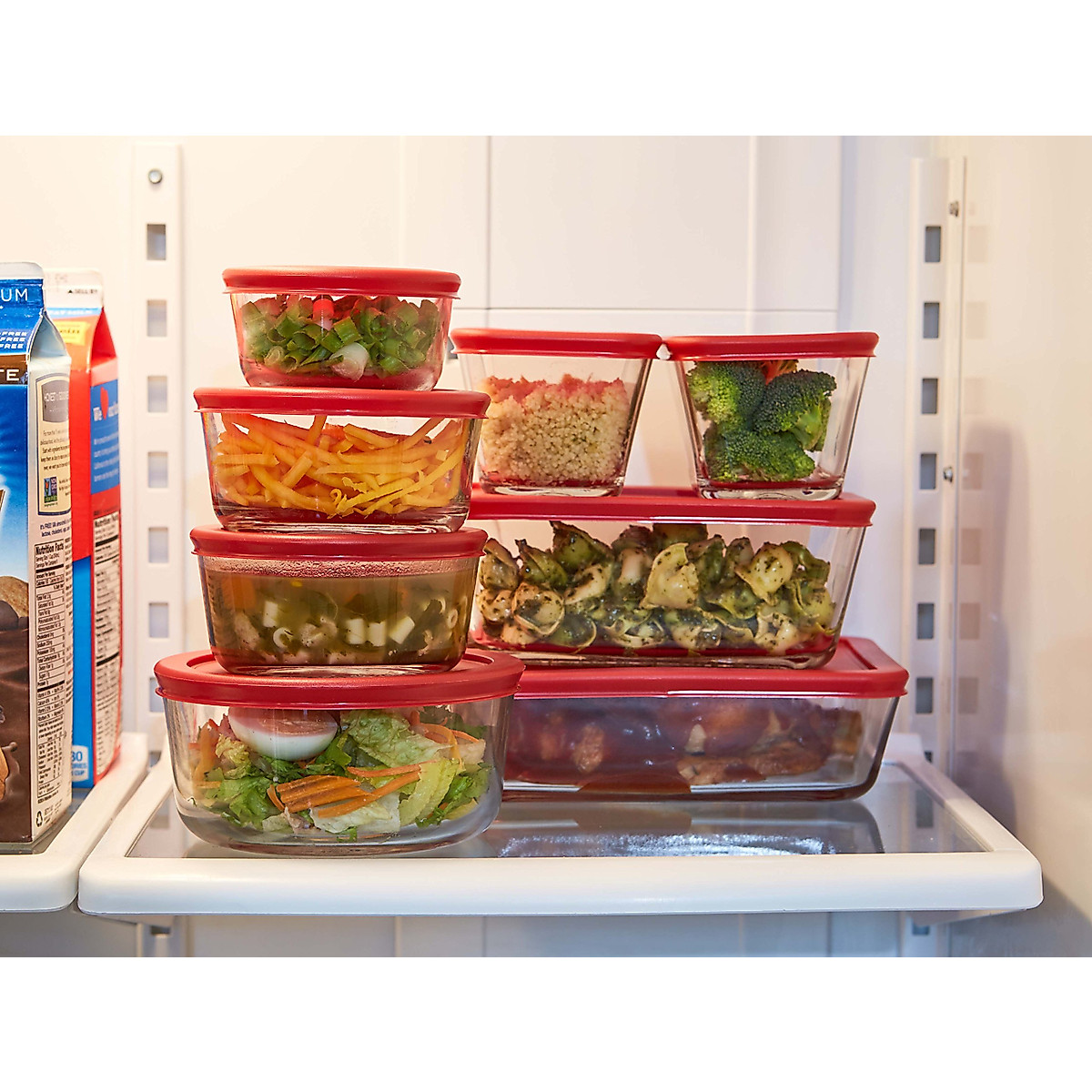 Anchor Hocking Classic Glass Food Storage Containers with Lids, Red, 16-Piece Set