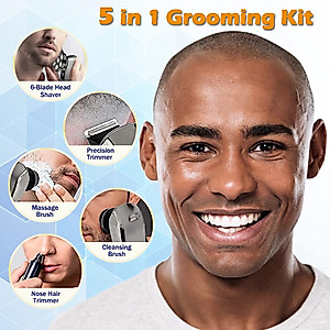 Yogioaf Head Shaver for Men, 5-in-1 Electric Razor for Men, Wet & Dry, Anti-Pinch, Upgrade Cordless with 7D Floating Shaving Heads, Waterproof and Rechargeable Rotary Bald Head Shaver