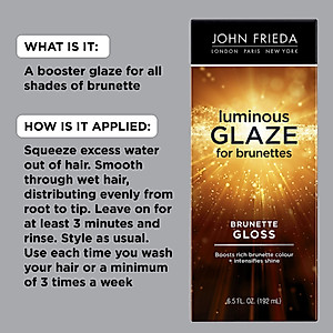 John Frieda Brilliant Brunette Luminous Hair Glaze, Hair Gloss Enhances Rich Color and Boosts Shine for Silky Brunette Hair, Enhances While Mending Damaged Hair Surfaces, 6.5 Oz, Pack of 2