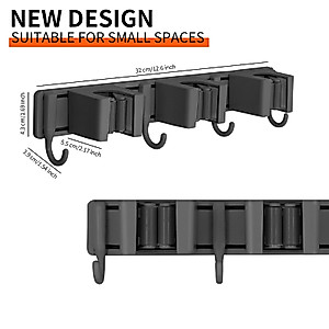 Broom and Mop Holder Wall Mount,Upgraded Broom Organizer,Broom Hanger Wall Mount for Home Kitchen Bathroom Garden Laundry Garage,Tool Organizer With 3 Racks and 4 Hooks (Black, 3 Racks with 4 Hooks)