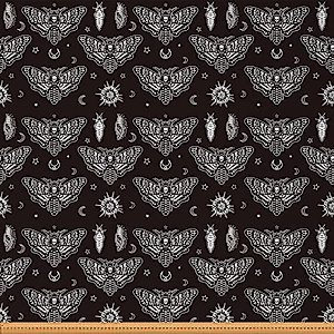 Boys Boho Moth Fabric by The Yard, Men Gothic Skull Upholstery Fabric for Girls Women, Halloween Bohemian Moon Star Decorative Fabric Moth Skull Skeleton Bones Fabric, 1 Yard, Black White