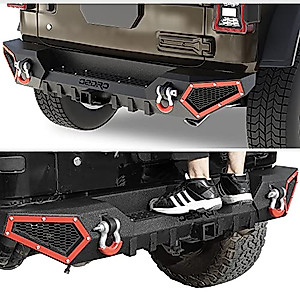 OEDRO Rear Bumper Compatible with 2018-2025 Jeep Wrangler JL & Unlimited JLU (2/4 Doors), Rock Crawler Full Width Bumper with Hitch Receiver & 2 x D-Rings