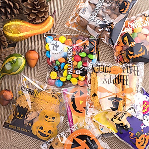 Whaline 400Pcs Halloween Candy Bag, Self Adhesive Clear Cookie Treat Bags, Cellophane Plastic Gift Bags for Halloween Party Supplies, Homemade Craft, Snack Gift Packing (8 Styles)