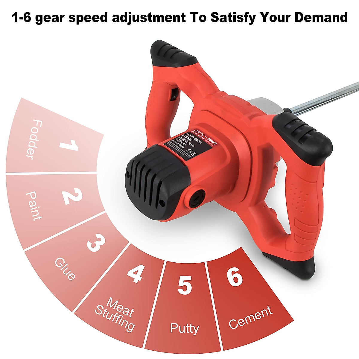 JKH-win® Concrete Mixer 2100W Electric Portable Handheld Cement Mixer, 6-Speed Adjustment Mud Mixer, Mortar Mixer for Mixing Cement, Mortar, Paint and Concrete