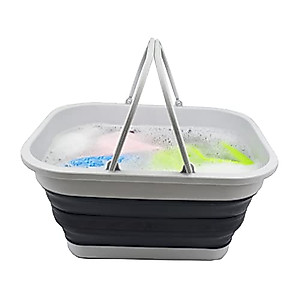 SAMMART 19L (5 Gallons) Collapsible Tub with Handle - Portable Outdoor Picnic Basket/Crater - Foldable Shopping Bag - Space Saving Storage Container (Grey/Slate Grey)