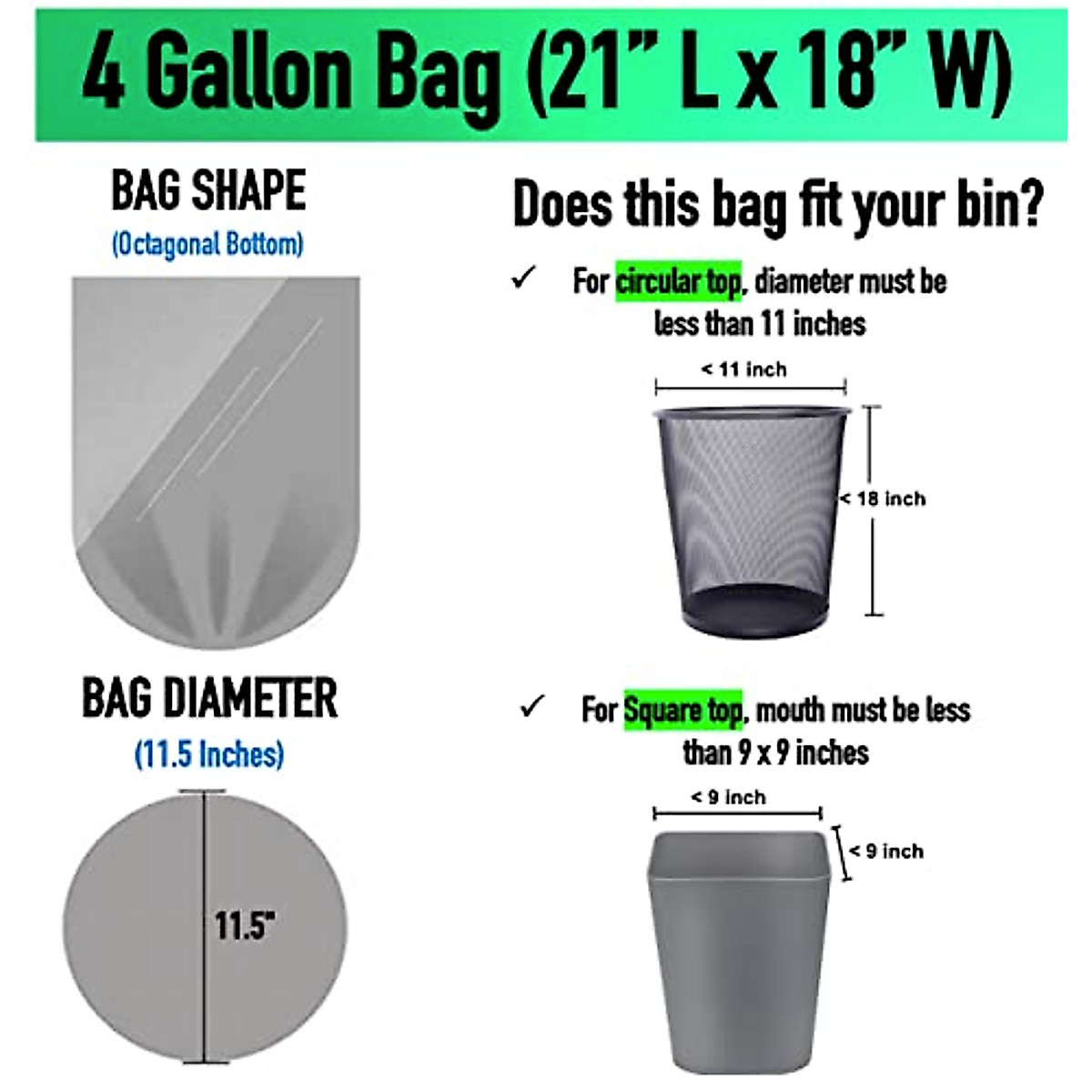 4 Gallon Trash Bags Small Bathroom Garbage Bags Clear Plastic Wastebasket Trash Can Liners for Home and Office Bins, 200 Count