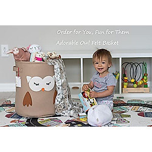 Kids’ Collapsible Laundry & Toy Basket – Felt Baby Hamper with Strong Handles & Cute Design – Kids & Baby Laundry Basket for Boys & Girls, Storage, Organization, Woodland Nursery by Sannomiya - Owl
