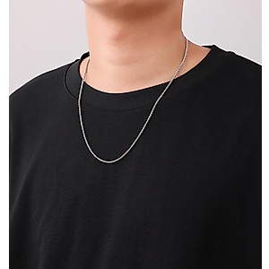 Fiusem Silver Tone Chain for Men, 2.5mm Mens Chain Necklaces, Stainless Steel Box Chain Necklace for Men and Women, Mens Necklace 20 Inch