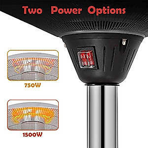 Kismile Patio Heater, 2 Heating Mode 750W/1500W & IP34 Waterproof, Tip-over Protection Freestanding, Electric Infrared Heater for Outdoor/Indoor Use, Ideal for Garage/Garden/Home, Outdoor Heater