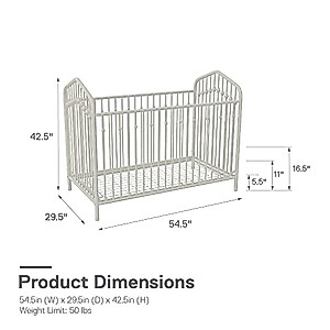 Novogratz Bushwick Metal Crib with Adjustable Mattress Height, Off White