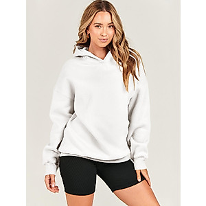 ANRABESS Women’s Fleece Oversized Hoodies Sweatshirt Solid Winter Pullover Hoodie Comfy Loose Fall Trendy Y2K Tops for Teens White A1023baise-M