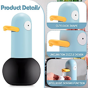 Uiifan 2 Pcs Automatic Soap Dispenser Cute Duck Foaming Hand Soap Dispenser Rechargeable Automatic Soap Dispenser for Bathroom Kitchen Restaurant Office Countertop Blue, 13.5 oz