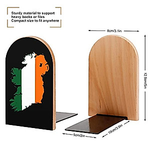 Ireland Flag Map Wood Book Ends for Shelves Non-Skid Bookend Book Stand Book Holder Stopper for Home Office School