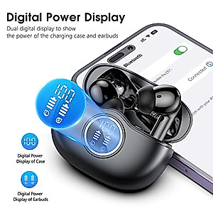 HKERR Wireless Earbuds, 50Hrs Playtime Bluetooth Earbuds Built in Noise Cancellation Mic with Charging Case, Bluetooth Headphones with Stereo Sound, IPX7 Waterproof Ear Buds for iPhone and Android