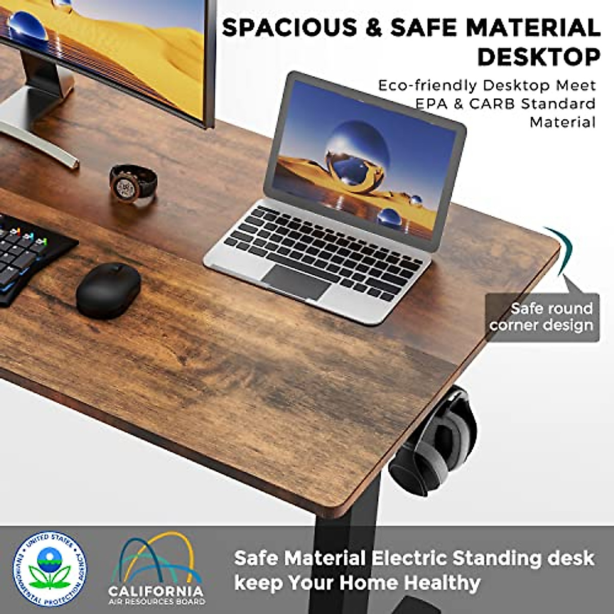 Standing Desk, 40 x 24 in Electric Height Adjustable Computer Desk Home Office Desks Sit Stand up Desk Computer Table with Memory Controller/Headphone Hook, Rustic Brown