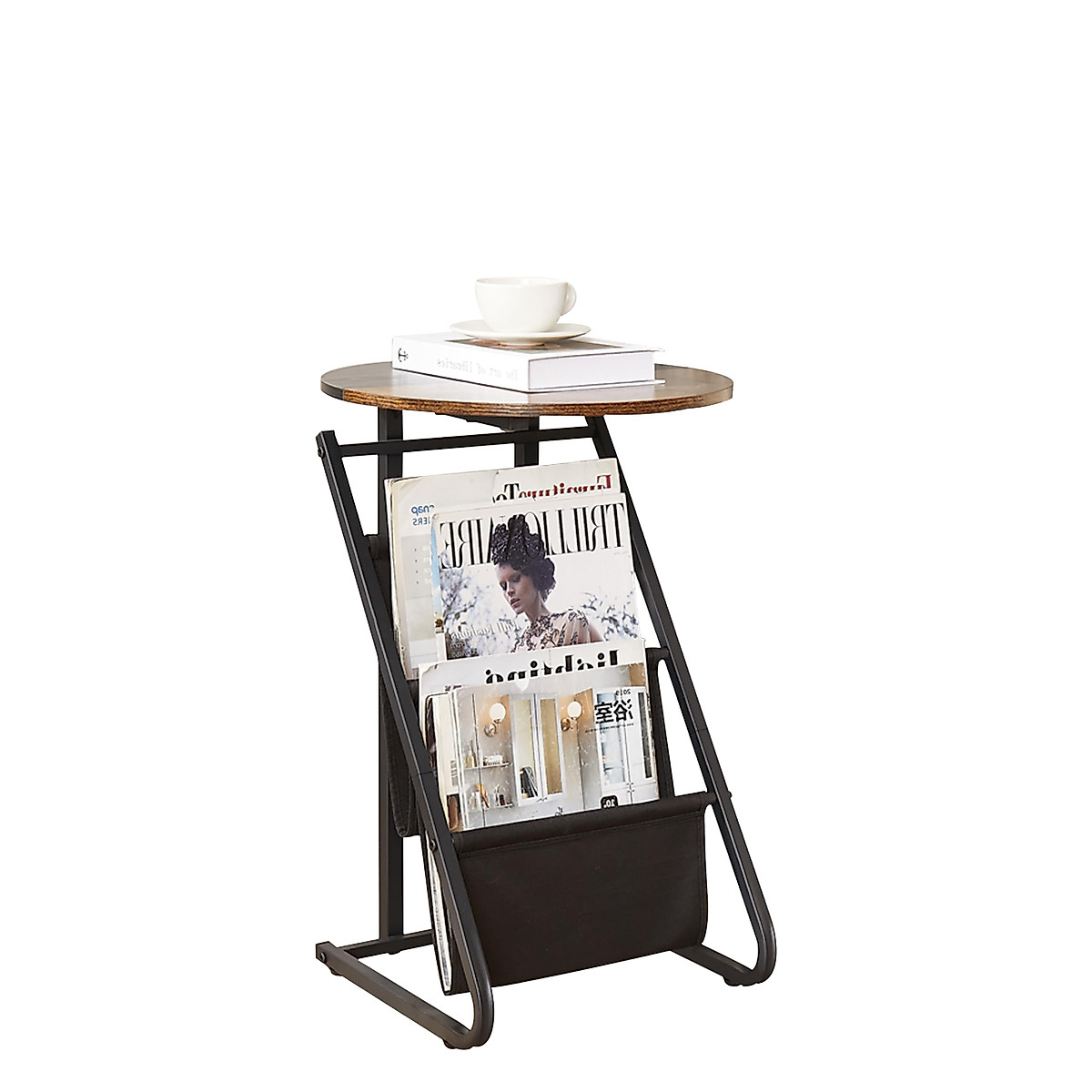 JOIN IRON End Table with Magazine Holder,Multifunction Magazine Rack with 2 Pockets,Newspaper Stand,Side Table for Living Room,Bedroom,Home Office,Small Space,Easy to Move and Assemble