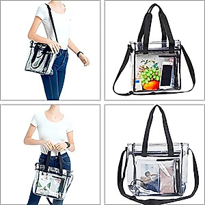 SHERCHPRY Clear Tote Bag with Zipper Closure, Crossbody Messenger Shoulder Bag, PVC Clear Cross- Body Purse with Adjustable Strap for Work, School, Exam, Gym, Stadium