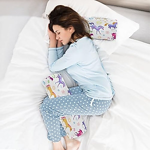 xigua Coloful Horses Neck Roll Pillow for Neck Relief with Removable Washable Cover - Memory Foam Round Cylinder Bolster, Ergonomically Designed for Head, Neck, Back, and Legs