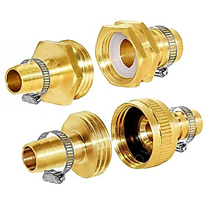 Joywayus Brass 1/2" Barb x 3/4“GHT Thread Swivel Knurling and Hex Garden Water Hose Pipe Repair Connector Fitting with Stainless Clamp (4PCS)