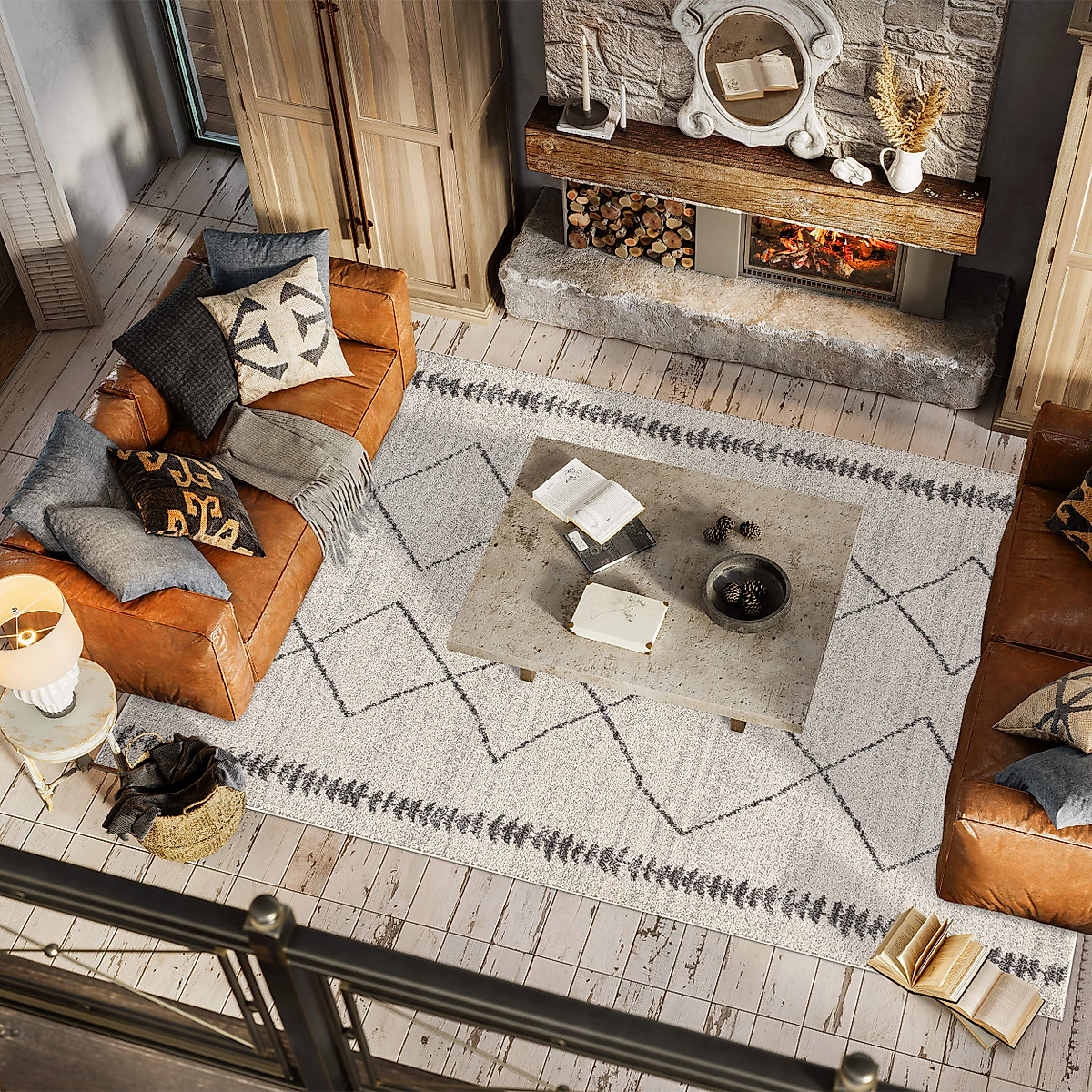 JONATHAN Y MOH203B-8 Zaina Moroccan Beni Souk Indoor Farmhouse Area-Rug Bohemian Minimalistic Geometric Easy-Cleaning Bedroom Kitchen Living Room Non Shedding, 8 X 10, Cream,Gray