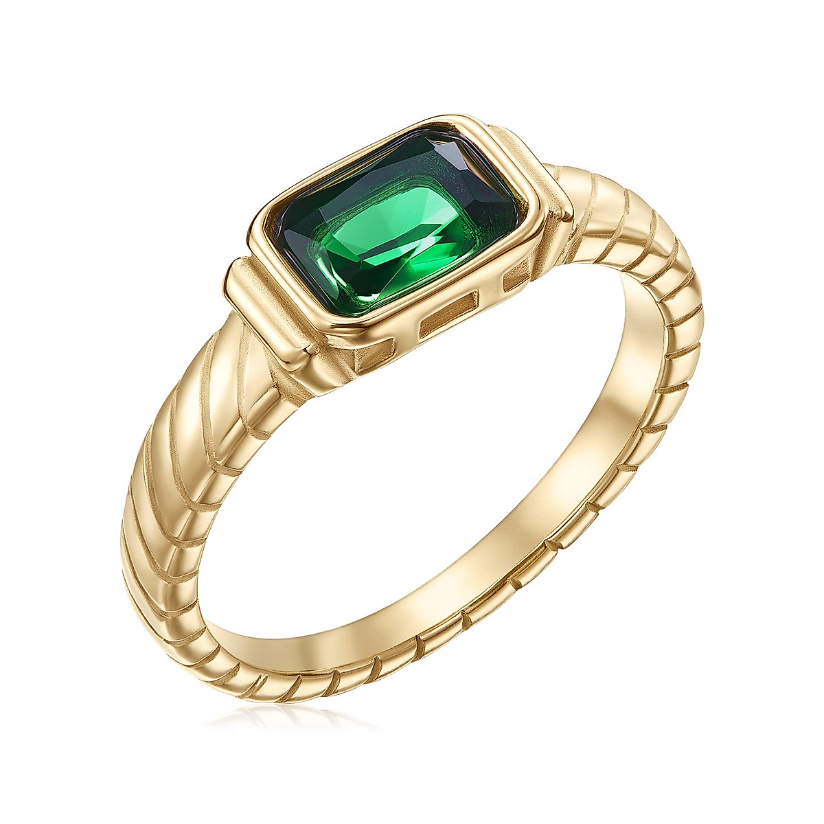 PALBOA Gold Emerald Rings Gold Rings for Women Dainty Green Rings Cut Emerald Gemstones CZ Non Tarnish Gold Rings 14K Gold Plated Rings for Women Band Size 8