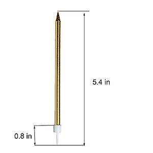 24 PCS Gold Birthday Candles, Tall Glitter Cuppcake Sparklers Candles Long Thin Cake Candles in Holders for Birthday Wedding Party Decorations