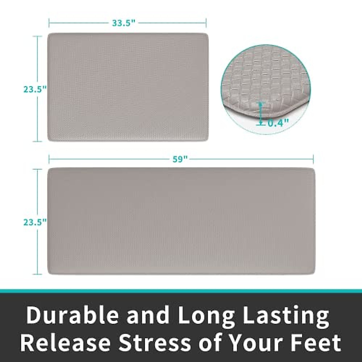 SHANJE Kitchen Mat set of 2 [23.5"x33.5"+23.5"x59"]Ultra Wide Plaid Texture Anti Fatigue Kitchen Floor Mat,Waterproof Non Slip Cushioned Mat,Comfort Kitchen Rugs for Hardwood Floors-GREY