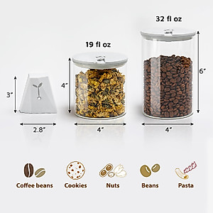 SealVax®Coffee Vacuum Canister- Vacuum Canister Coffee, Airtight Round Glass Storage Containers. Voyd vacuum canister, size large x 1 pcs + small x 1 pcs with vacuum sealer.