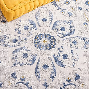 Safavieh Palma Collection 9' x 12' Beige/Light Blue PAM354A Oriental Floral Medallion Non-Shedding Area Rug