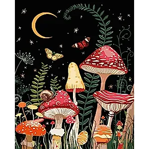 Paint by Number for Adults Beginner, DIY Painting by Numbers Kits for Adults Kids Paint Kits Canvas Gifts Arts Crafts for Home Decor Moon Mushroom Forest Butterfly 16x20 Inch