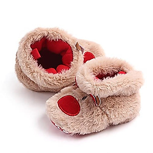RUIXIA Winter Warm Cute Cartoon Reindeer Elk Cozy Fleece Newborn Baby Booties Soft Sole Prewalker Crib Shoes for Infant Girls Boys, 3-6 Months Infant