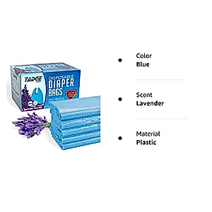 Tadge Goods Baby Disposable Diaper Bags Scented with Lavender - Odor Absorber Biodegradable Plastic Diaper Sacks for Trash Bag Essential Items - Bags for Dirty Diapers - Refill 200 Count (Blue)