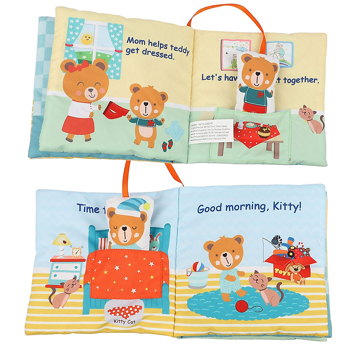 Teddy Bear Baby Book Toy Cloth Crinkle Books for Babies Infant Toddler, Chewing Toys 0-6-12 Months Activity Soft Mirror Toy Books for Baby Boy Girl Christmas Gifts Baby Shower 1-2-3 Years Old-Morning