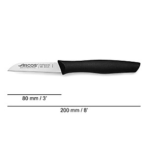 ARCOS Paring knife 3 inches Nitrum Stainless Steel.Paring Knife for Peeling Fruits and Vegetables. Ergonomic Polypropylene Handle and blade 80 mm. Innovation, Elegance. Series Nova. Color Black.