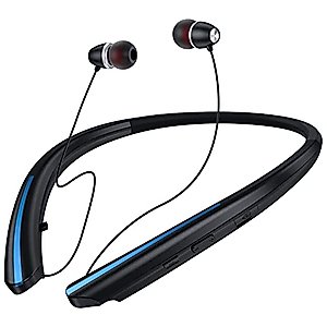 Neckband Bluetooth Headphones, IPX5 Sweatproof Retractable Earbuds Wireless Bluetooth Headset with Microphone, Vibration Call, Stereo Noise Cancelling Earphones for Workout Sports Running (Blue)