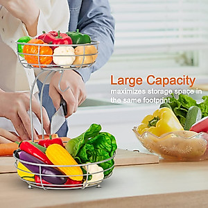 JUWA Auledio 2-Tier Countertop Fruit Vegetables Basket Bowl Storage With Banana Hanger,Silver